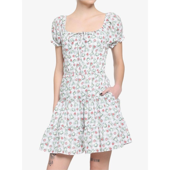 Hot Topic | Dresses | Hot Topic Frog Strawberry Gingham Square Neck ...